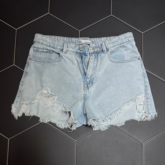 Zara | Shorts | Zara Denim Light Blue Frayed Jean Shorts | Poshmark